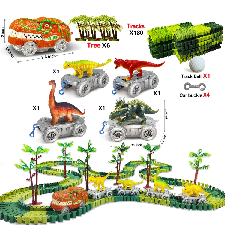Dino Glow Track Adventure – Flexible Race Track with Light-Up Train ...